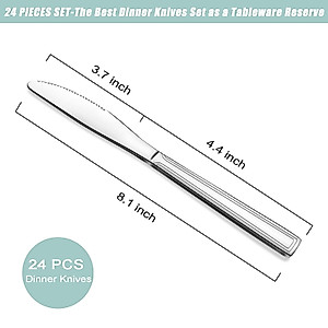 Gymdin 24-Piece Dinner Knives Set, 8.1" Square Handle Knives Set, Butter Knife, Food Grade Stainless Steel Table Knife, Dishwasher Safe & Mirror Polished, Knives Silverware for Home/Restaurant/Kitchen