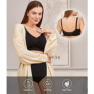 HOFISH 3PACK Full Bust Seamless Nursing Maternity Bras 3Pack Black,Grey,Elegant Pink Large