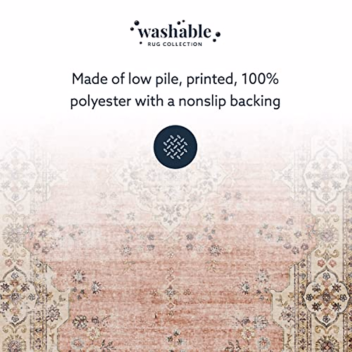 Linon The Anywhere Washable Rug Colton Pink/Ivory 5' X 7' Area Rug