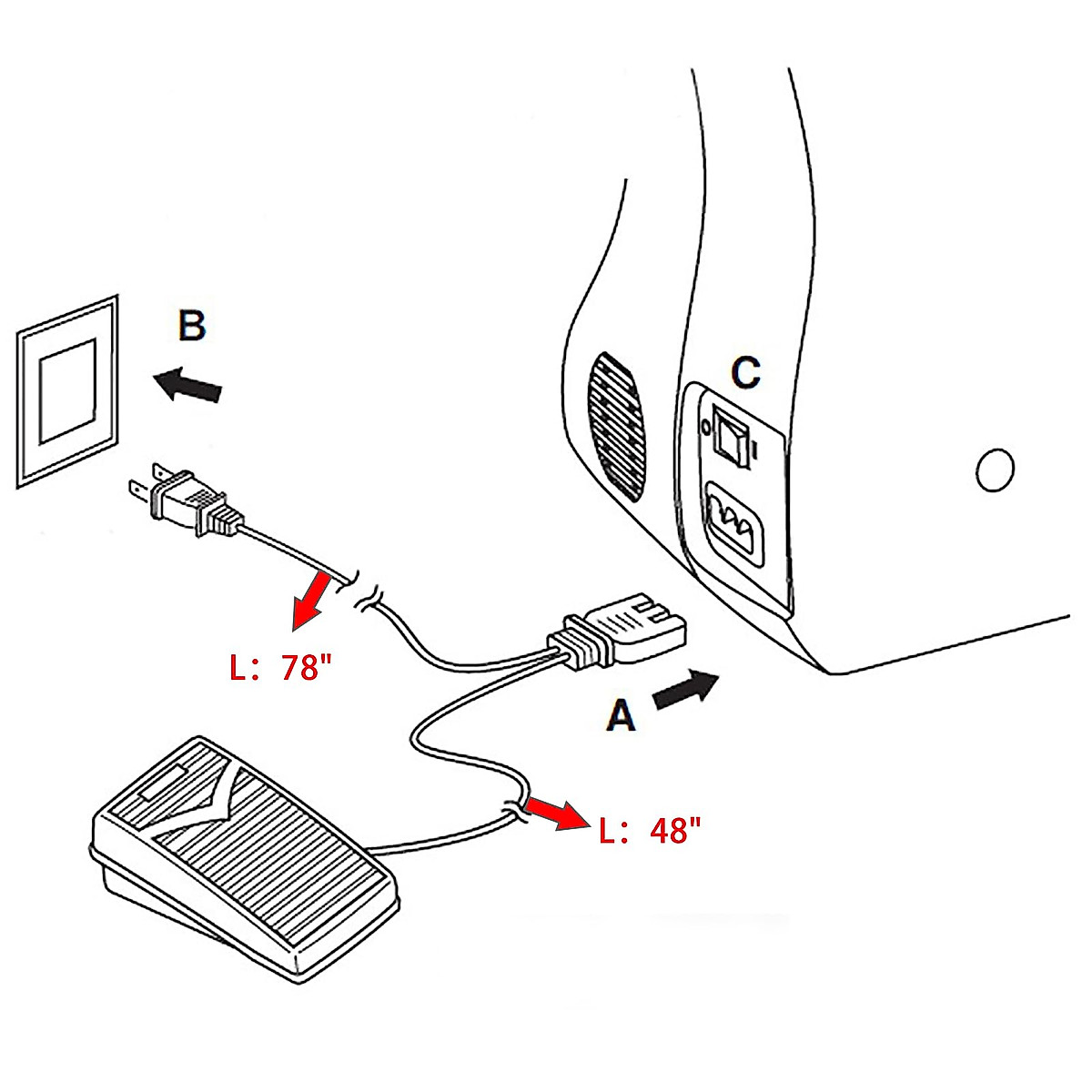 Sewing Machine Pedal and Power Cord for Brother, Compatible with Brother #j00360051 JX2517 LX3817 1034D XL2600i LS2125 XM2701 LX3125 KD1902 VX1120