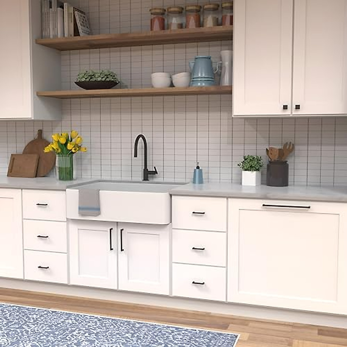 Hickory Hardware Solid Core Kitchen Cabinet Pulls, Luxury Cabinet Handles, Hardware for Doors & Dresser Drawers, 8-13/16 Inch (224mm) Hole Center, Matte Black, Skylight Collection(Pack of 1)