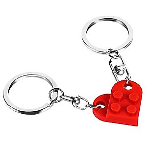Meyerascal Red Heart Keychain Set for Couples, Brick Heart Keychain for Boyfriend Girlfriend, 2 Pcs Matching Heart Colorful Keychains.(Red)