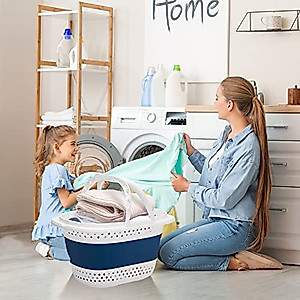 HLWDFLZ 2 Pack Collapsible Laundry Hamper - 30L (7.9 Gallon) Plastic Collapsible Pop Up Laundry Hamper with Reinforced Handle, Portable Laundry Bucket Wash for College Dorm, Home, Blue