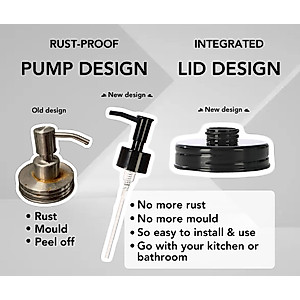 Elwiya Mason Jar Soap Dispenser - 16 Ounce Glass Mason Jar with Plastic Pump and Lid - Rust Proof - Rustic Bathroom Accessories &Kitchen Home Decor - 2 Pack