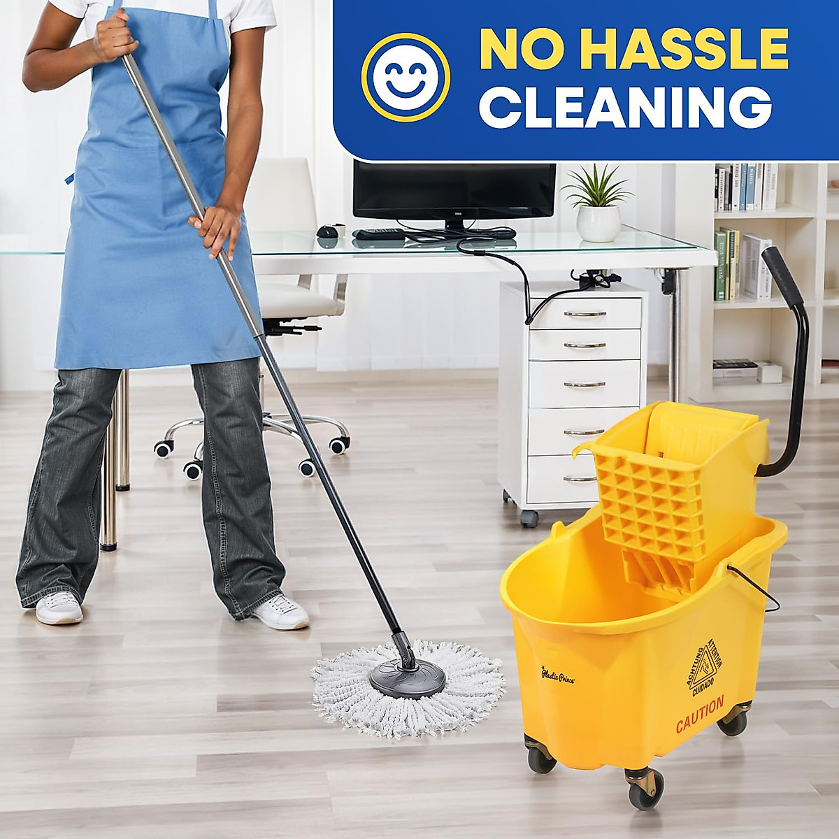 35-Quart Yellow Side-Press Mop Bucket and Wringer Combo on Wheels for Commercial Use Perfect for Professional Industrial Business Household