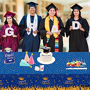 KatchOn, Blue and Gold Graduation Tablecloth - XtraLarge 108x54 Inch, Pack of 3 | Congrats Grad Tablecloth, 2024 Graduation Party Decorations | Blue and Gold Graduation Decorations Class of 2024