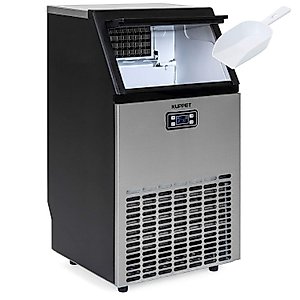 KUPPET Stainless Steel Commercial Ice Maker-Under Counter/Freestanding Automatic Ice Machine for Restaurant Bar Cafe, Products 100lbs Daily-w/Scoop, Ice Basket, Timer & Auto Clean