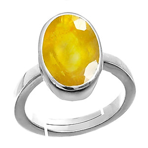 55Carat Yellow Sapphire Gemstones 925 Sterling Silver Adjustable Rings Natural Pukhraj Rashi Ratan Size-8 to 13