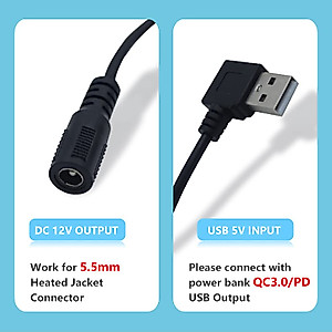 Wamlet Heated Jacket Adapter Charger USB Voltage Step Up Cable for Milwaukee, Dewalt, Snap-on, Metabo, Revean, Craftsman, AEG, Makita