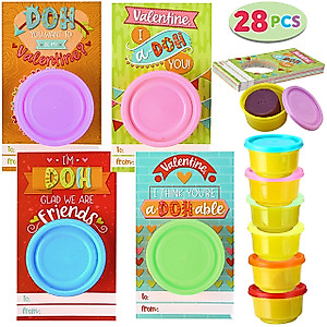 JOYIN 28 Pcs Valentines Day Gift Cards with Colorful Playing Dough for Kids Valentine Party Favors, Valentine's Classroom Exchange
