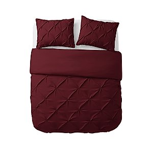 VCNY Home Duvet Cover Puckered Diamond Bedding with Matching Shams, Button Closure, Seasons, Queen, Burgundy