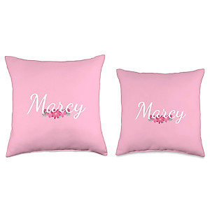 Custom Marcy Gifts & Designs for Girls Custom Marcy Gift Personalized Name Flowers Floral Pink Throw Pillow, 16x16, Multicolor
