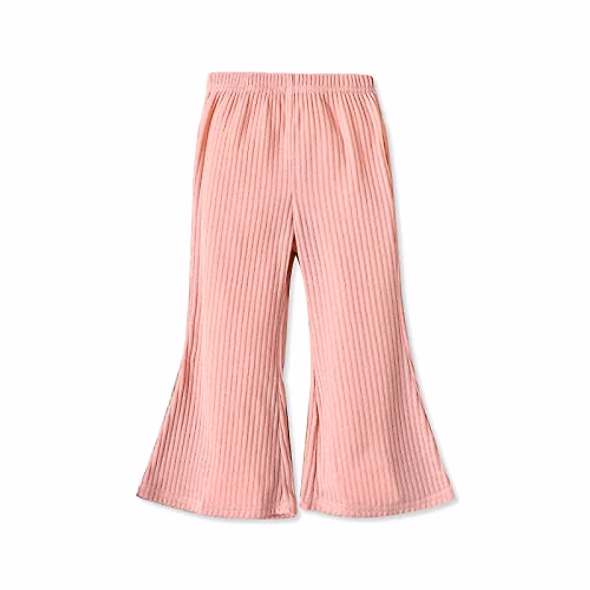 PATPAT Toddler Girl Ribbed Bell Bottom Flare Pants Solid Color Casual Elastic Waist Wide Leggings Trousers 2 Years Apricot