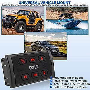 Pyle Car Wireless Bluetooth Audio Controller - Bluetooth Media Button IPX6 Waterproof Rated Marine Receiver Remote Control w/USB, AUX - for Car Truck Boat Marine PowerSport Vehicles - Pyle PLMRBTSQ1