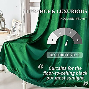 Tony's collection Emerald Green Velvet Blackout Curtains, Christmas Decoration Room Darkening Curtains for Living Room Window Curtain for Bedroom(52x63 Inch, Emerald, 2 Panels)