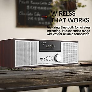 LONPOO Nostalgic Home Stereo System, Vintage Micro Component 40W RMS CD Player & Wireless Bluetooth Audio Streaming,FM Radio,USB Playback,Aux-in & Earphone Port