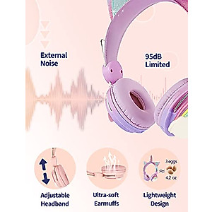 Soosooly Unicorns Headphones for Kids/Teens, Unicorns Gifts for Girls,3.5mm On-Ear Wired Headset with Nylon Cable for Travel/School/iPad/Smartphones/PC/Kindle/Tablet/Laptop - Pink& Purple