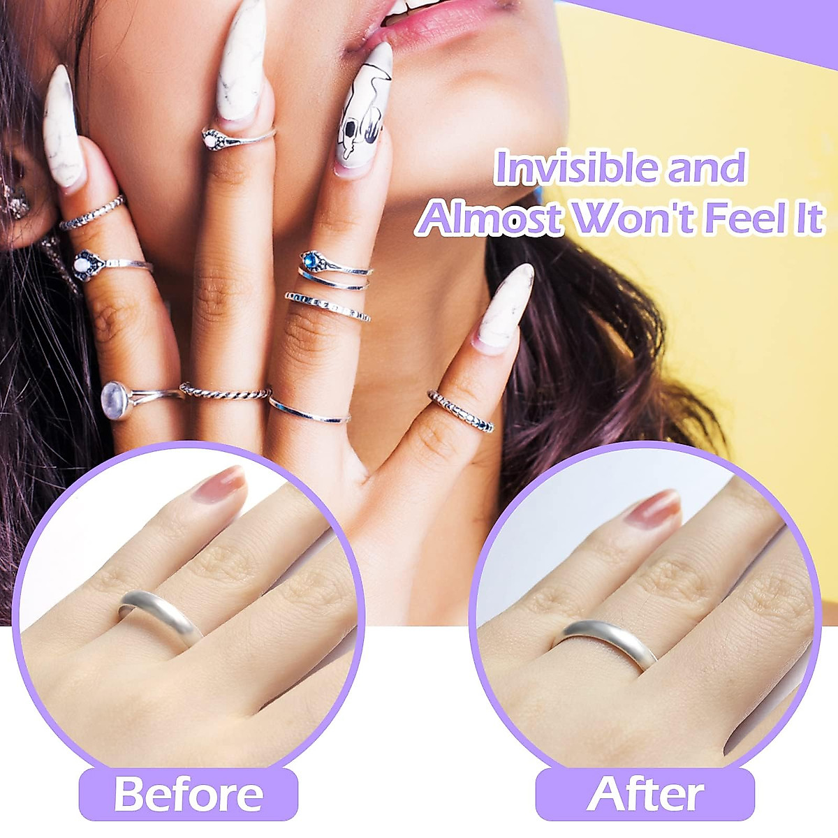 100 Pcs Ring Size Adjuster with Ring Size Measuring Tool for Loose Rings, Plug-in Invisible Ring Spiral Silicone Tightener EVA Foam Ring Size Adjuster Set with Polishing Cloth Fit Any Rings Sizes.