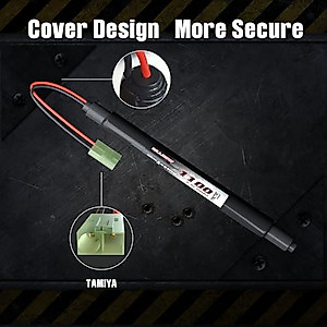 Hilldow 2 Packs Airsoft Battery 11.1V Rechargeable 1100mAh 20C Battery with Mini TMY Connector for Airsoft Guns Rifle