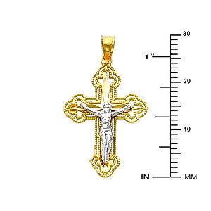 14k REAL Two Tone Gold Religious Jesus Crucifix Cross Charm Pendant