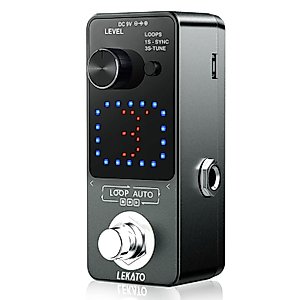 LEKATO Looper Pedal, Guitar Looper Pedal for Electric Guitar Bass Guitar Loop Pedal with SYNC & Tuner Function Triple Loop Pedal with LED Screen Unlimited Overdubs 3 Loops 18 Minutes Record Time(Grey)