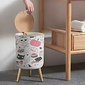 Small Trash Can with Lid for Bathroom Kitchen Office Diaper hand drawn seamless pattern Crystal bottles skull pastel Witching Bedroom Garbage Trash Bin Dog Proof Waste Basket Cute Decorative