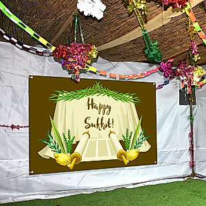 Pudodo Happy Sukkot Background Banner Sukkah Torah Jewish Holiday Festival Photography Wall Hanging Party Decoration