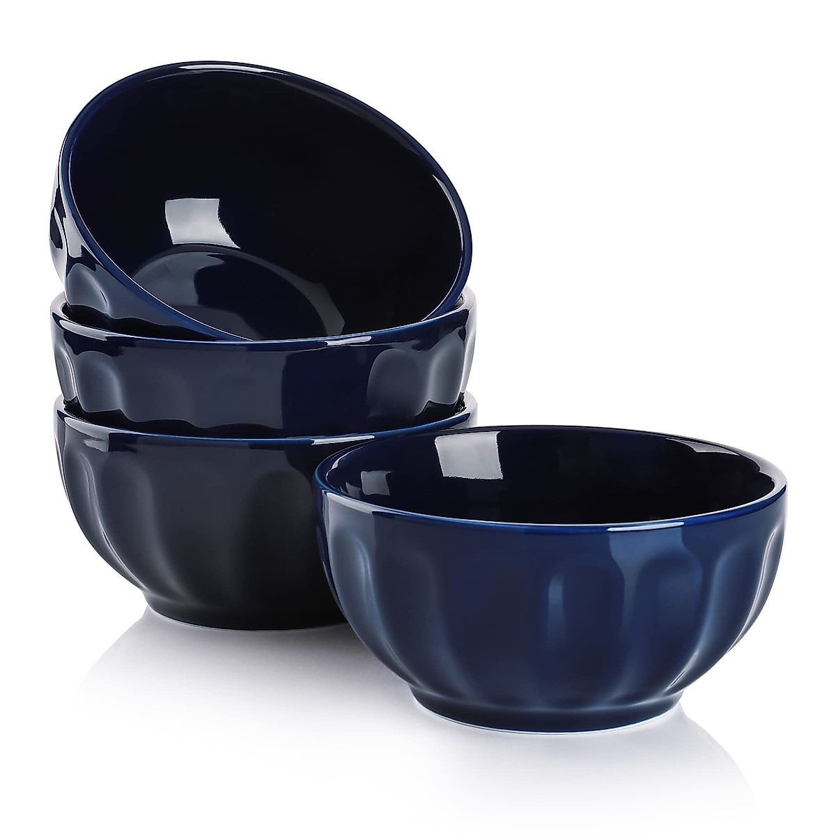 Sweese 106.403 Porcelain Fluted Bowls - 26 Ounce for Cereal, Soup and Fruit - Set of 4, Navy