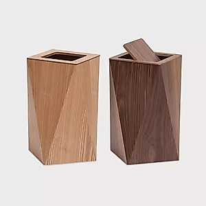 LICONG-2019 Kitchen Trash Can Wooden Garbage Cans Household Simple with Lid High-grade Living Room Waste Basket Creative Diamond-shaped Office Paper Basket Waste Basket(Logs,S)