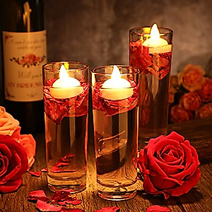 12 Pcs Flameless Floating Candles Tealights Valentine's Day Romantic Decor Waterproof Battery Candles with Dried Rose Petals for Birthday Anniversary Wedding Centerpiece SPA Party Supplies