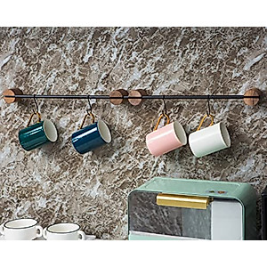 QsQueen Mug Holder Wall Mounted Coffee Cup Rack Hanger，Modern Metal and Solid Walnut with 8 Mug Hooks Rustic Utensil Tea Cups Storage Organizer for Kitchen Accessories Coffee Bar, Set of 2