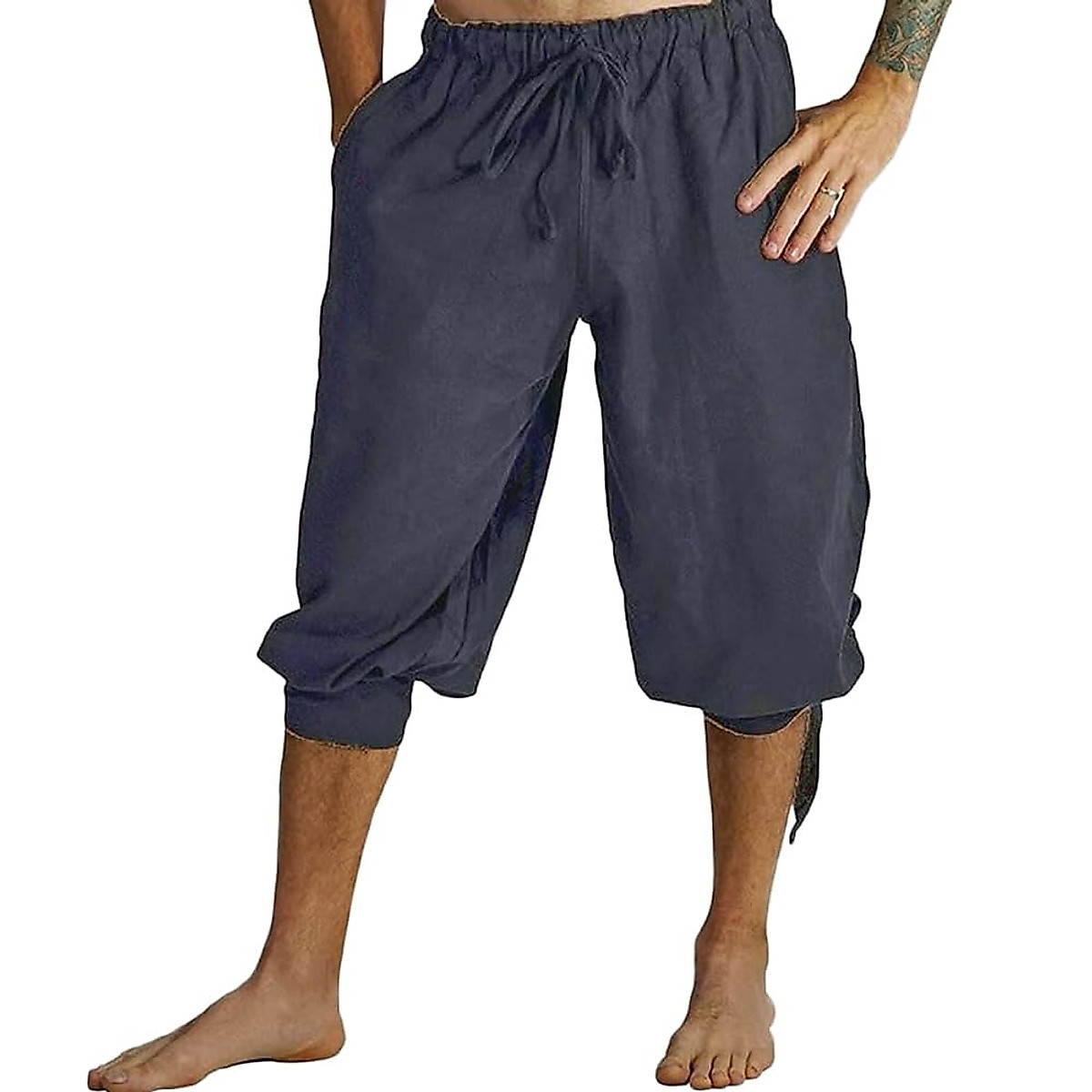 Colorful House Men Ren Faire Costume Renaissance Pants Pirate Outfit Adult Linen Ren Faire Pants with Pockets Grey(Grey, Small)