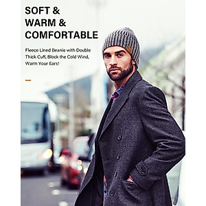 Nertpow Men's 3-Pack Thermal Fleece Lined Knit Beanie Hats for Winter