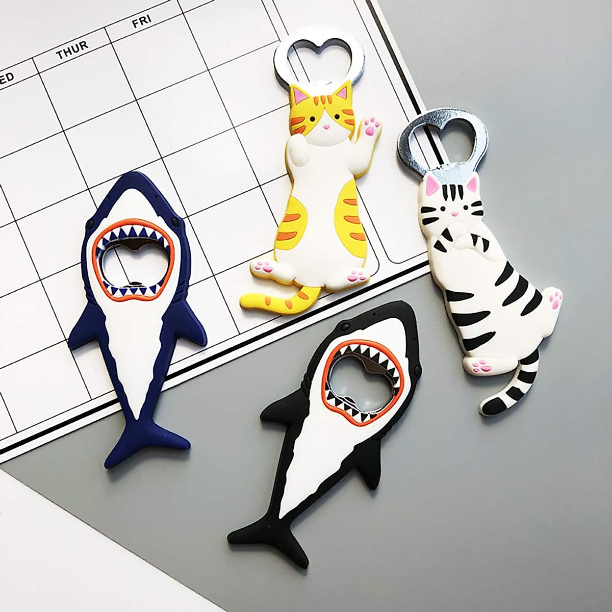 Refrigerator Magnet Silicone Metal Bottle Opener for Beer Coke Bartender Kitchen Barware Metal Novelty Cute Fun Shape (Dog-Gray)