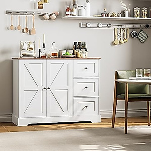 BOTLOG Buffet Cabinet with Storage, Kitchen Sideboard Buffet Storage Cabinet White, Coffee Bar Cabinet with Drawers and Shelves for Kitchen, Dining Room, Living Room, White