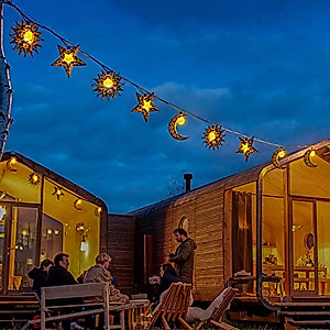 Tryme Outdoor Solar String Lights Patio Star Moon Sun Waterproof LED String Light Solar Powered Fairy Lights Starry 13Ft 153In 2 Lighting Modes for Garden Yard Porch Wedding Party Decor