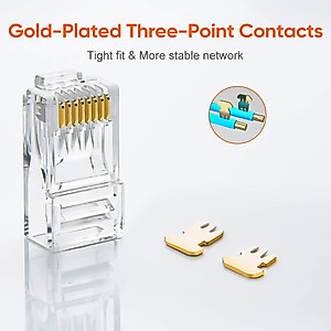 CableCreation Cat6 RJ45 Connectors, 100-PACK Cat6 RJ45 Ends, Ethernet Cable Crimp Connectors UTP Network Plug for Solid Wire and Standard Cable, Transparent