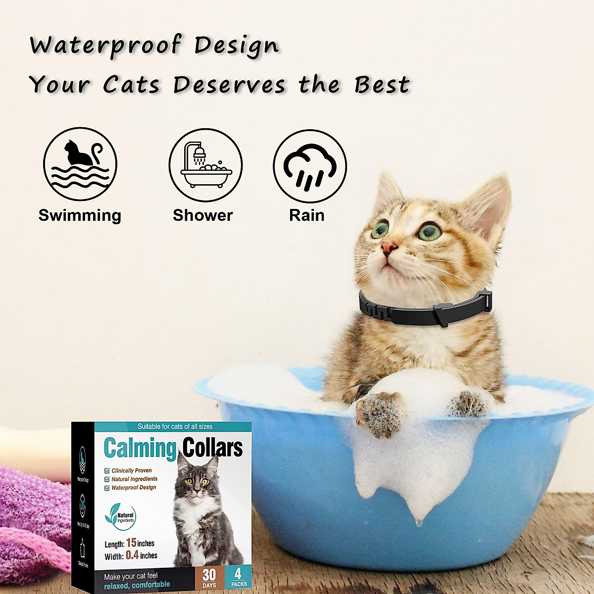 4Pcs Relaxants Cat Calming Collar for Anxiety Relief & Overgrooming - Effective Pheromone Cat Collar for Anti-Aggression & Indoor Cats - Therapet Calm Collar for Comfort Zone Relaxation (Black)