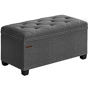 SONGMICS Storage Ottoman Bench, Foot Rest with Legs, 15.7 x 30 x 15.7 Inches, End of Bed Bench, Storage Chest, Load up to 660 lb, for Living Room, Bedroom, Entryway, Dark Grey ULSF068G01