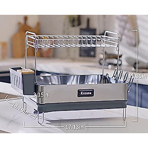 Kitsure Dish Rack, 2-Tier Dish Drying Rack with Large Capacity, Multifunctional Dish Drying Rack with Drainboard, Rustproof & Durable Dish Rack