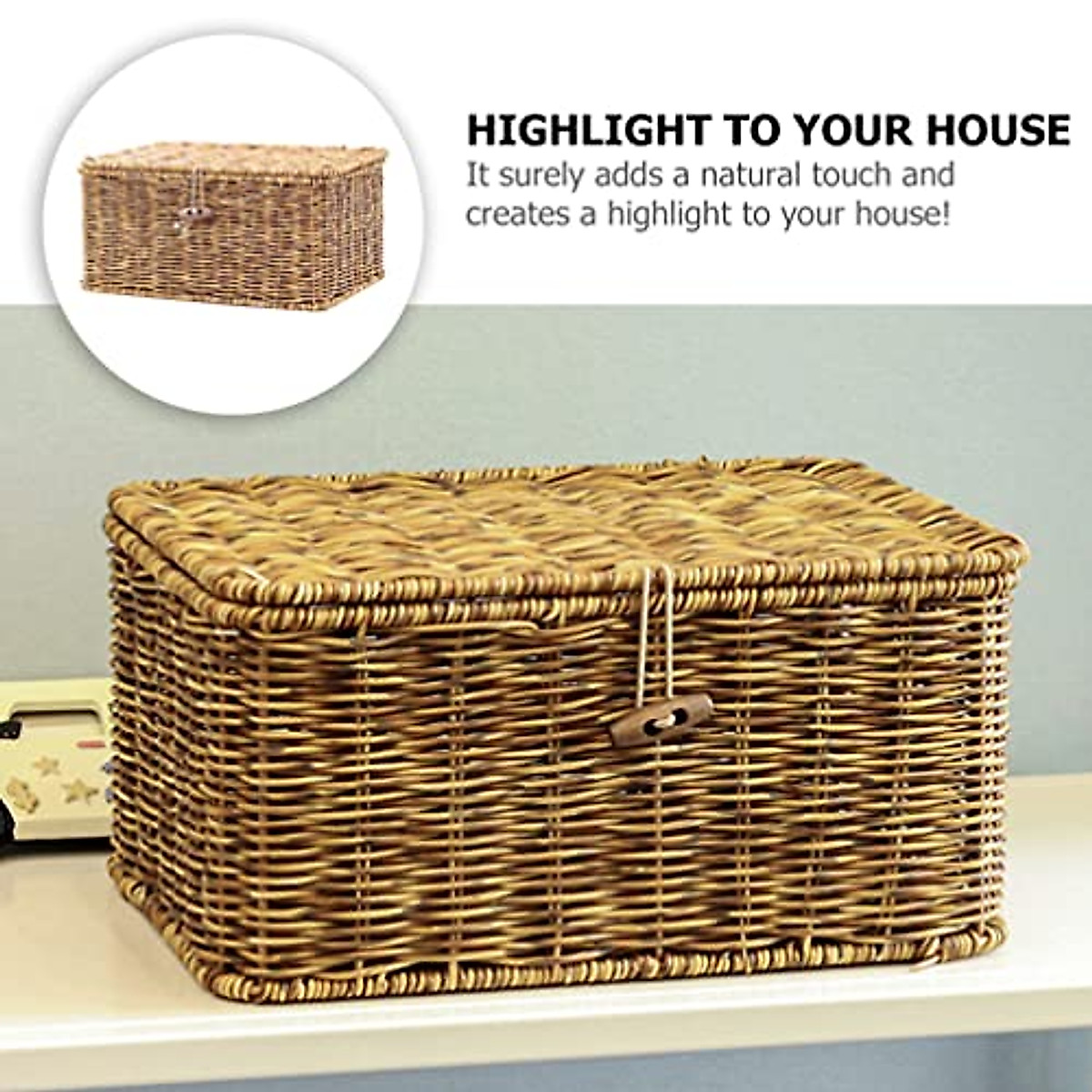 Zerodeko Wicker Storage Basket, Rattan Woven Box with Lid, Rectangular Shelf Basket Decorative Display Box Desktop Small Container Box Household Organizer Box for Home Wardrobe Toys