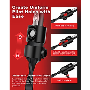 EZARC Countersink Drill Bit Set, 15 PCS Tapered Drill Bits Counter Sink Drill Bit with 2PCS Wood Plug Cutter 1/4" Hex Shank Quick Change for Woodworking with Storage Box