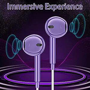 XNMOA Wired Earbuds Headphones,Noise Isolating in Ear Wired Earphones, Built-in Microphone & Volume Control&Support Call,Compatible with iPhone 14/13/12/11 Pro Max/Xs Max/Xr/X/8/7 Plus,Purple