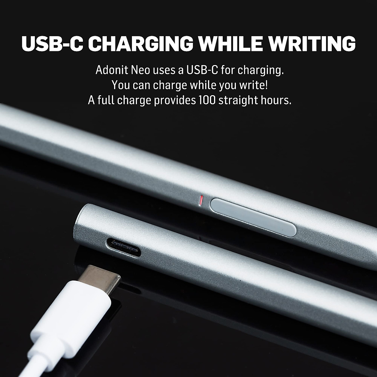 Adonit Neo Ink, Magnetic Attachable Stylus Pen for Microsoft Surface, 4096 Pressure Sensitivity, Tilt, Palm Rejection, Compatible with Surface Book/Go/Pro/Studio, Surface Laptops- Matte Silver