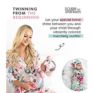 DOUBLE THE SPRINKLES Maternity Robe & Swaddle Set - Aspen & Green, Matching Mom & Baby Outfits, Hospital Gown, Blanket & Hat, Green Swaddle Blanket Large