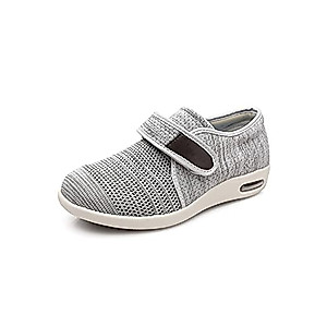 Yibobay Diabetic Shoes for Women Width X-Wide Shoe for Elderly Women Wide Shoes for Women Walking Shoes Adjustable Closure Breathable Lightweight Non Slip for Swollen Feet Edema Light Grey 9