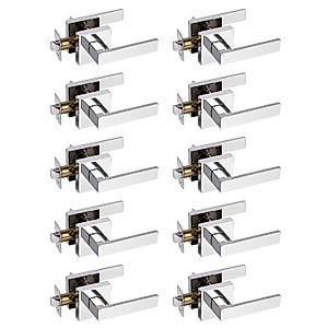 Probrico Polished Chrome Door Levers Hallway and Closet Passage Function Door Handles Modern Style Square Leverset Interior Heavy Duty Non-Locking Hardware, 10 Pack