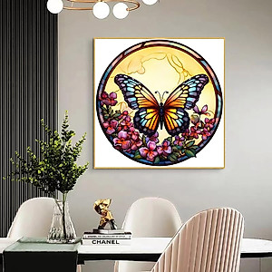 Euibziy Diamond Painting Kits for Adults Butterfly Stained Glass Diamond Art Kits for Kids Beginner DIY 5D Full Drill Crystal Rhinestone Arts and Crafts Gem ArDots Home Wall Decor 12x12 inch