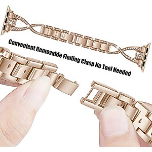 JFdragon for Apple Watch Band 38mm 40mm 41mm Women Series 8 7 6 5 4 3 2 1 SE iwatch Bands Bling Metal Bracelet Fancy Cute Dressy Strap Rose Gold