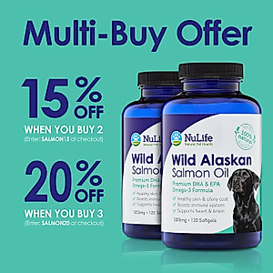 Pure Wild Alaskan Salmon Oil for Dogs, Omega 3 Fish Oil Supplement for Healthy Skin & Shiny Coat, Prevents Itchy Skin, Skin Allergies & Shedding, 120 Soft Capsules